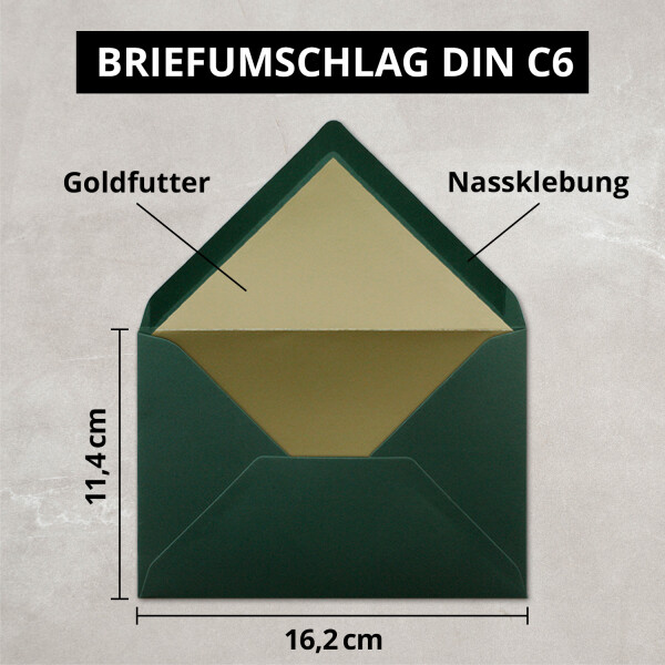 Kuverts Kieferngrün - 150 Stück - Brief-Umschläge DIN C6 - 114 x 162 ...