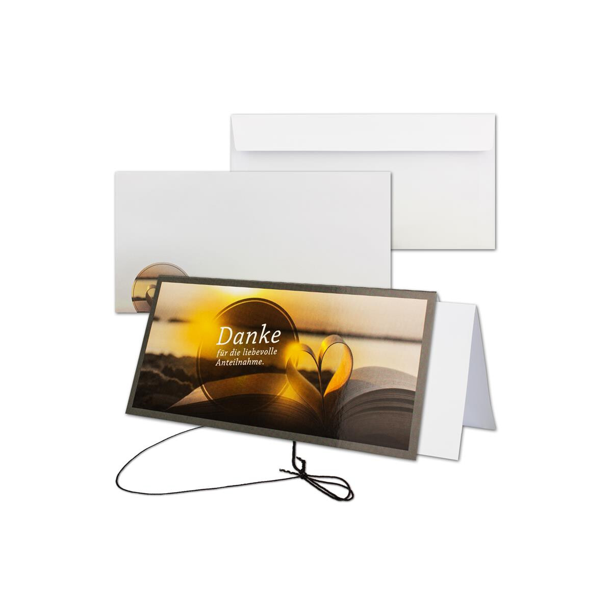10x Trauerkarte mit Umschlag Set Danksagung - Herz- DIN Lang Quer-For ...